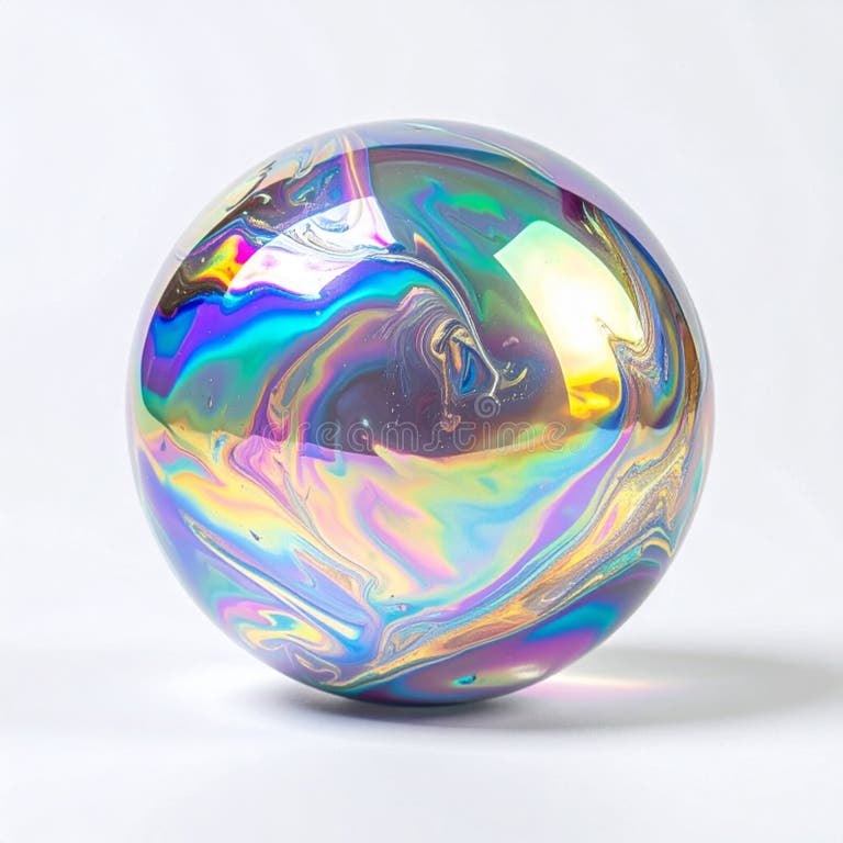 Iridescent Sphere with Rainbow Color Patterns on White Background in ...