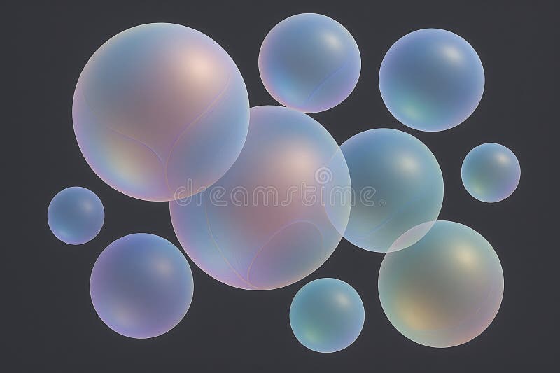 A Collection of Iridescent Spheres Floating Against a Dark Gray ...