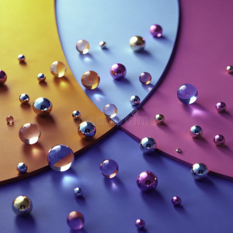 Iridescent Spheres Scattered Across Tri Color Surface, Abstract, Modern ...