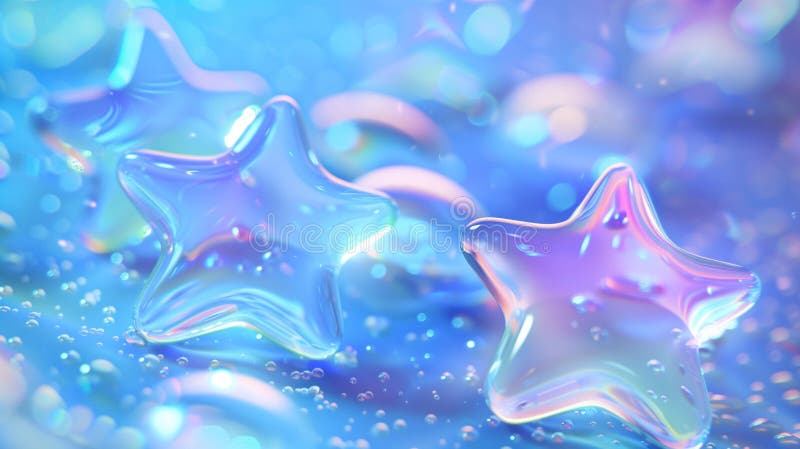Iridescent Translucent Stars with Bubbles Composition Closeup Image, Ai ...