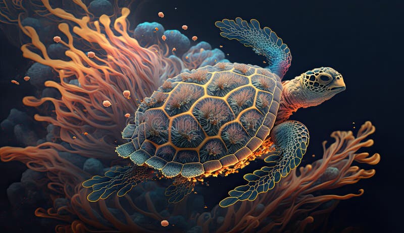 Iridescent Turtle Made of Sea Corals and Space Elements - Generative AI ...