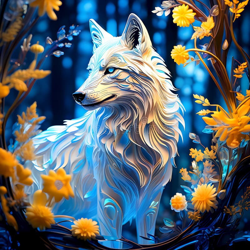 Iridescent White Wolf in a Magical Forest Stock Illustration ...