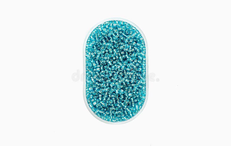 Iris Blue Colors Beads in a Plastic Box Over a White Background. Stock ...