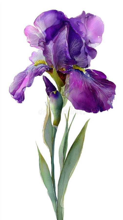 Iris Day. Vibrant Purple Iris in Bloom with Lush Green Leaves Stock ...