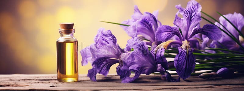 Iris Essential Oil in a Bottle. Generative AI, Stock Illustration ...