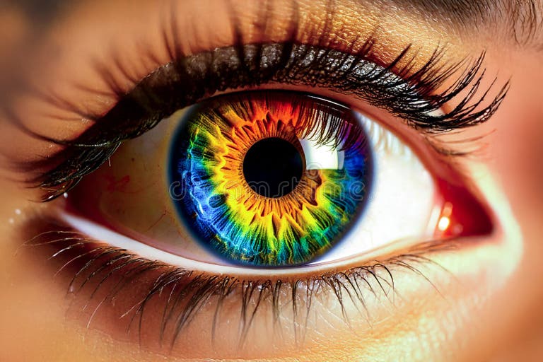 The Iris of a Female Eye Formed by the Color Spectrum Stock Illustration - Illustration of macro ...