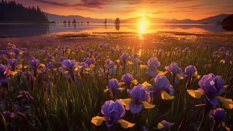 Iris field stock illustration. Illustration of dawn - 281211544