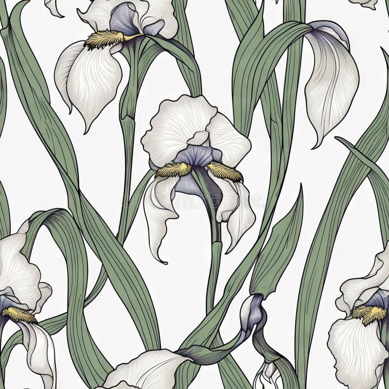 Iris Flower Seamless Pattern. Floral Seamless Background Stock Image ...