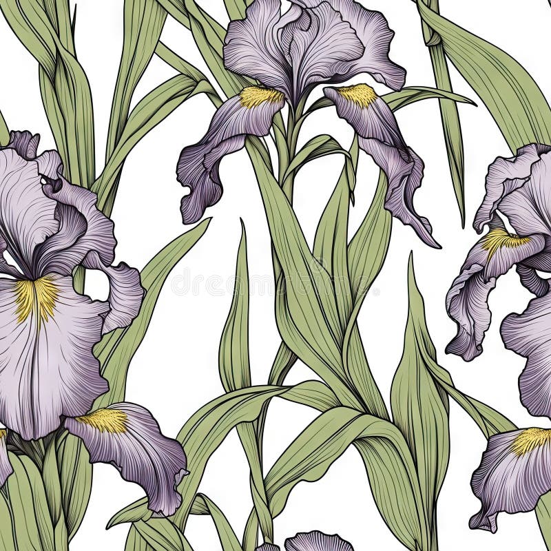 Iris Flower Seamless Pattern. Floral Seamless Background Stock Image ...