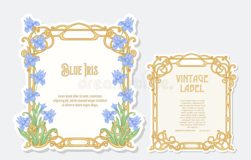 Iris Flower. Set of 2 Labels, Decorative Frames, Borders Stock Vector ...