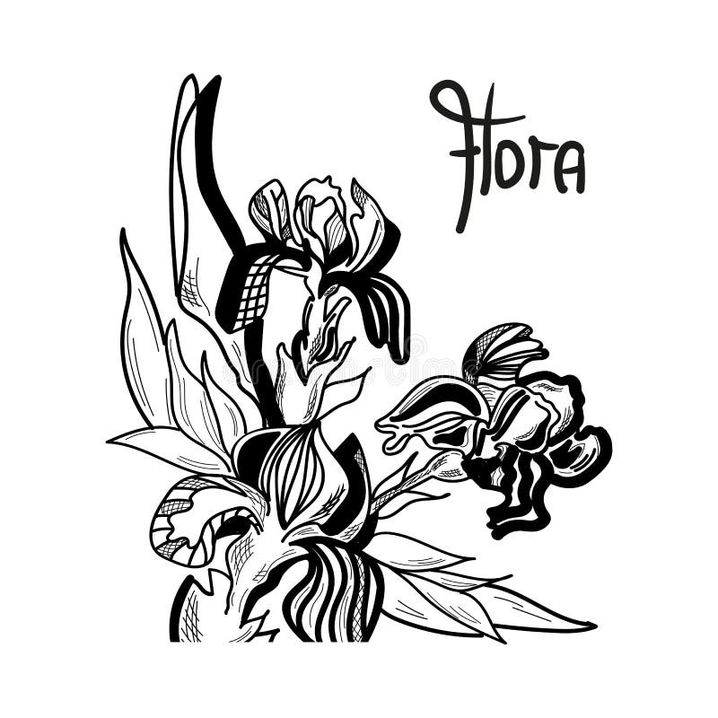 Flora Lettering of Flowers. Doodle Style. Floral Word. Vector Stock ...