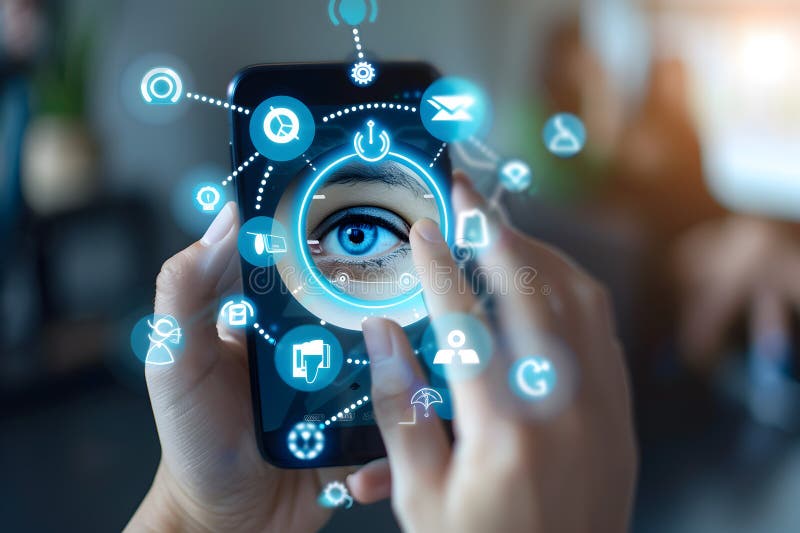 Iris Recognition Technology on Their Smartphone Stock Image - Image of ...