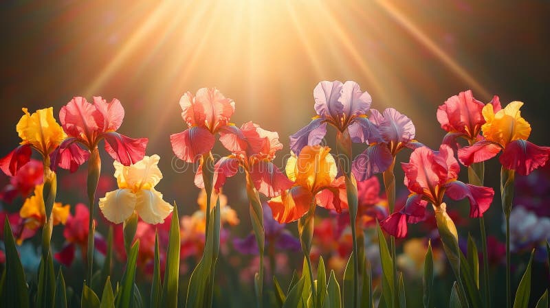 Irises Bloom Sunlight Meadow Stock Image - Image of outdoors, sunlight ...