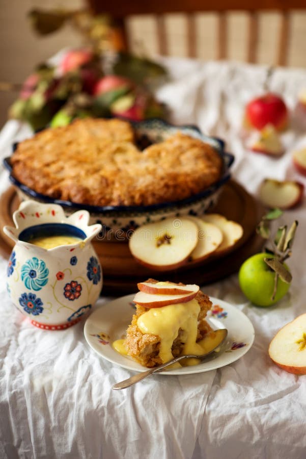 Irish Apples Cake with Custard. Rustic Style Stock Image - Image of ...
