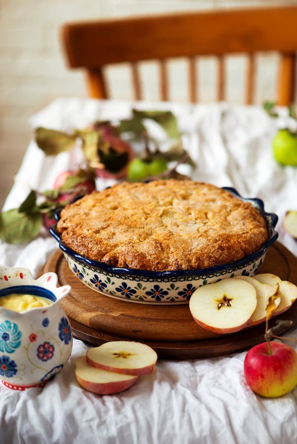 Irish Apples Cake with Custard. Rustic Style Stock Photo - Image of ...