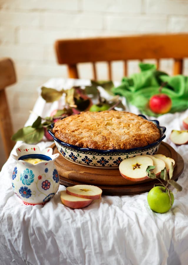 Irish Apples Cake with Custard. Rustic Style Stock Photo - Image of ...