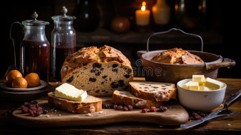 An Irish Barmbrack within a Rustic Setting Stock Illustration ...
