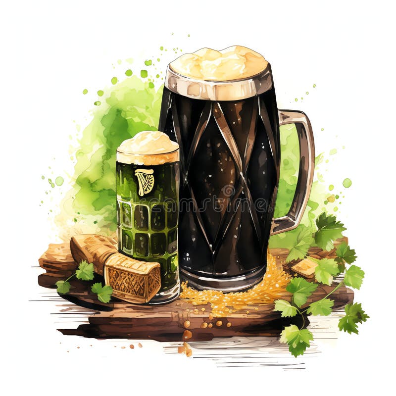 Irish beer watercolor stock illustration. Illustration of whiskey ...