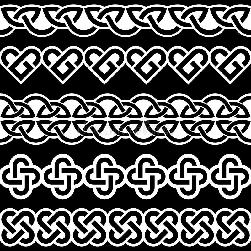 Irish Celtic Vector Seamless Vector Braided White Patterns Collection ...
