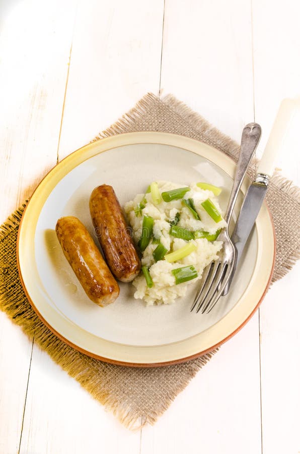 Irish Champ and Sausages on a Plate Stock Photo - Image of meal, mashed ...