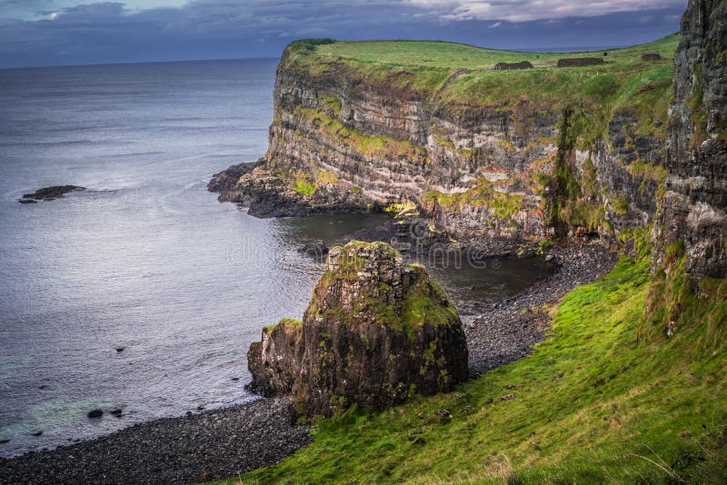 Irish Cliff Along Donegal`s Coast As it Meets the Atlantic Ocean. Stock ...