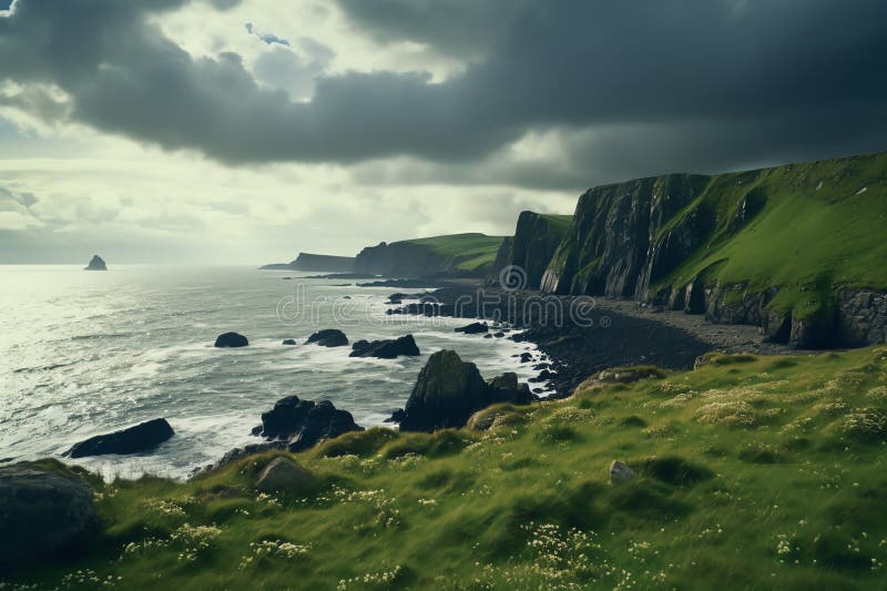 Irish Coastline Background Digital Paper Stock Illustration ...