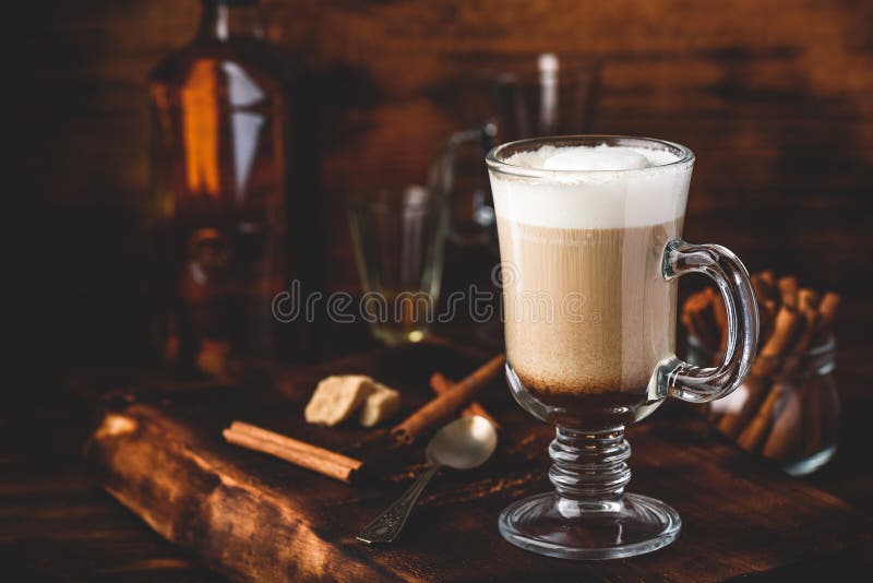 Irish coffee with cinnamon stock image. Image of froth - 351982833