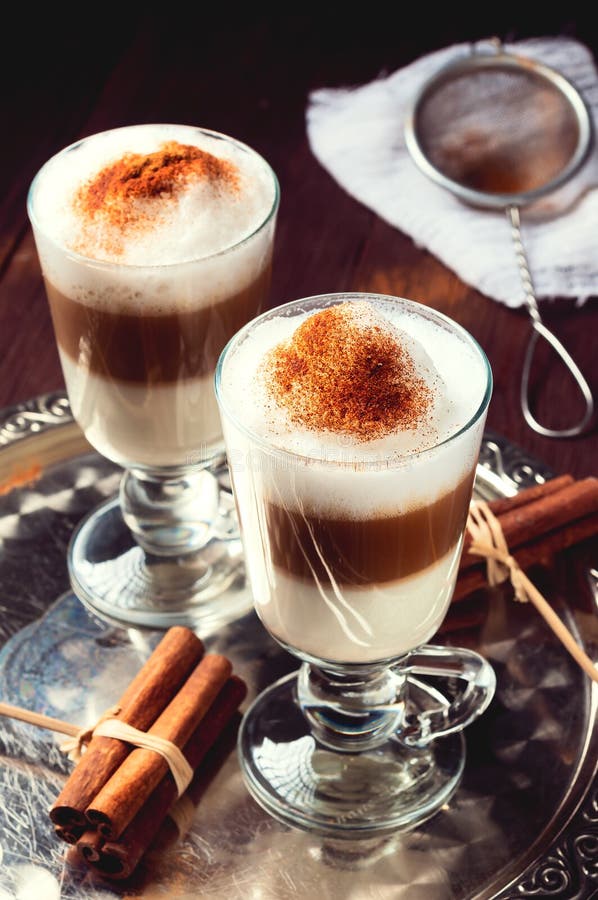 Irish Coffee Cup Filled Latte Poured Layers on the Metal Tray Stock ...