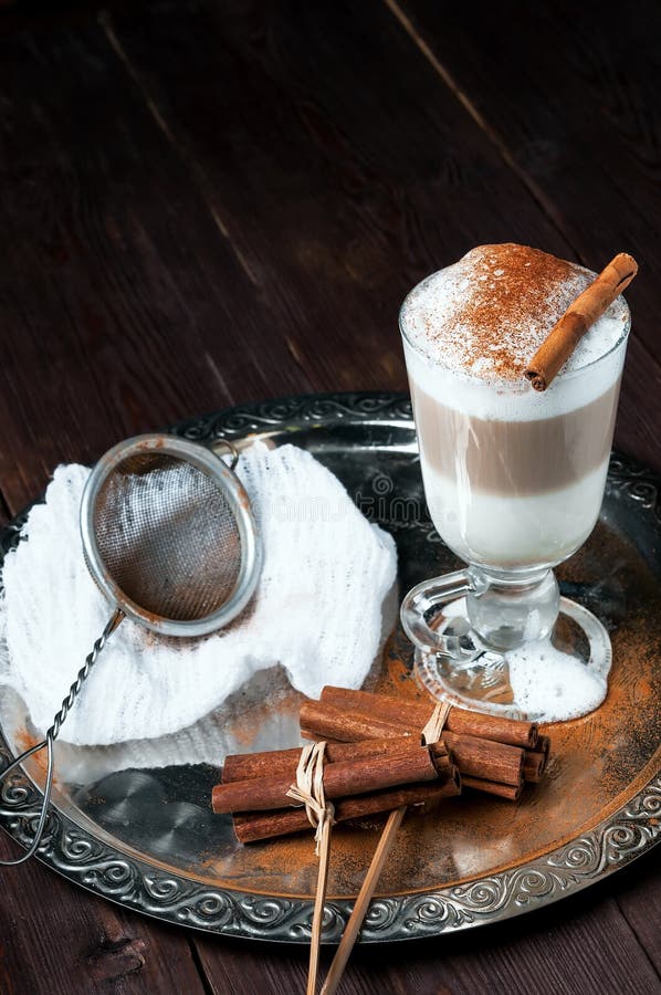 Irish Coffee Cup Filled Latte Poured Layers on the Metal Tray Stock ...