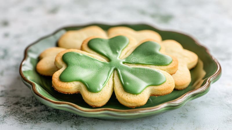 Irish Cookies on Plate stock image. Image of clover - 366362541