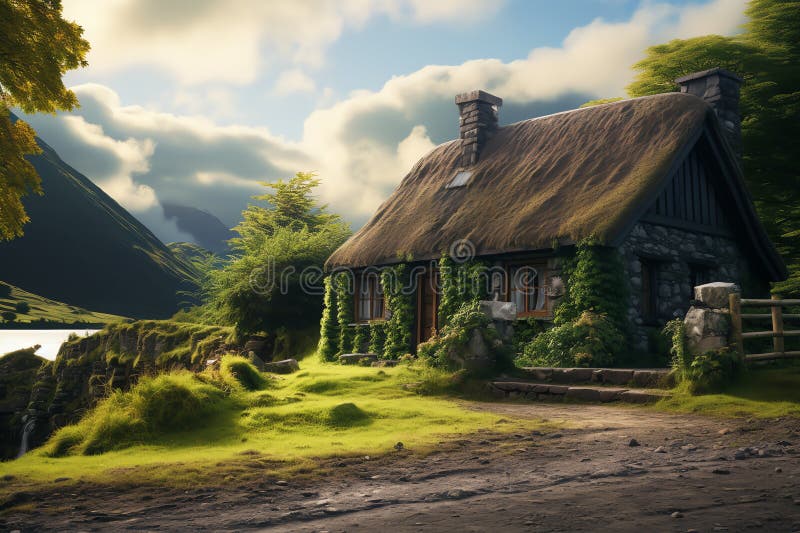 Irish Cottage Background Digital Paper Stock Illustration ...