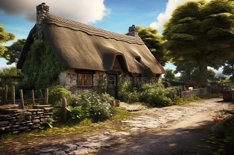 Irish Cottage in the Countryside Background Digital Paper Stock ...