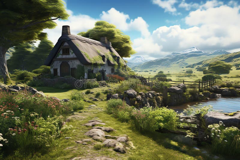 Irish Cottage in the Countryside Background Digital Paper Stock ...