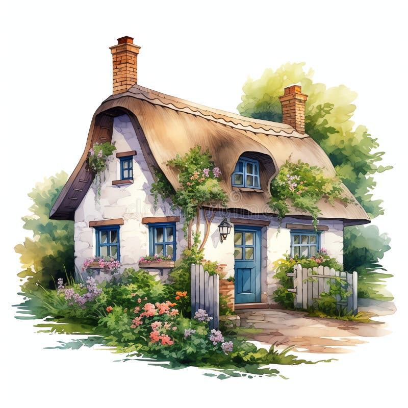 Irish cottage watercolor stock illustration. Illustration of celtic ...