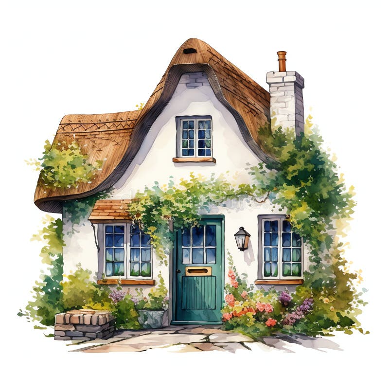 Irish cottage watercolor stock illustration. Illustration of dance ...