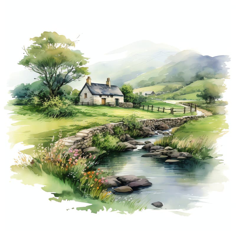 Irish Countryside Watercolor Stock Illustration - Illustration of music ...