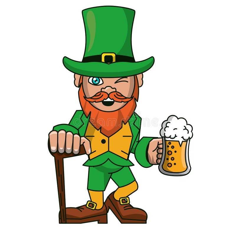 Irish Elf with Beer and Walking Stick Cartoons Stock Vector ...