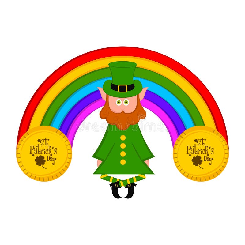 Irish Elf with a Rainbow and Clovers Stock Vector - Illustration of ...