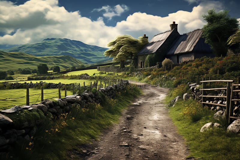 Irish Farm Background Digital Paper Stock Illustration - Illustration ...