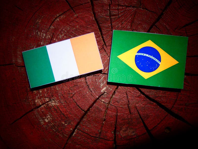 Irish Flag with Brazilian Flag on a Tree Stump Isolated Stock Photo ...