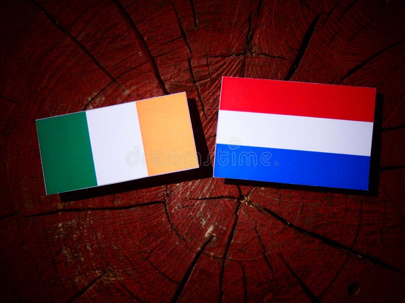 Irish Flag with Dutch Flag on a Tree Stump Isolated Stock Image - Image ...