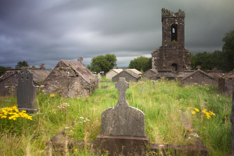 Irish Graveyard Cemetery Dark Clouds Stock Image - Image of ireland ...