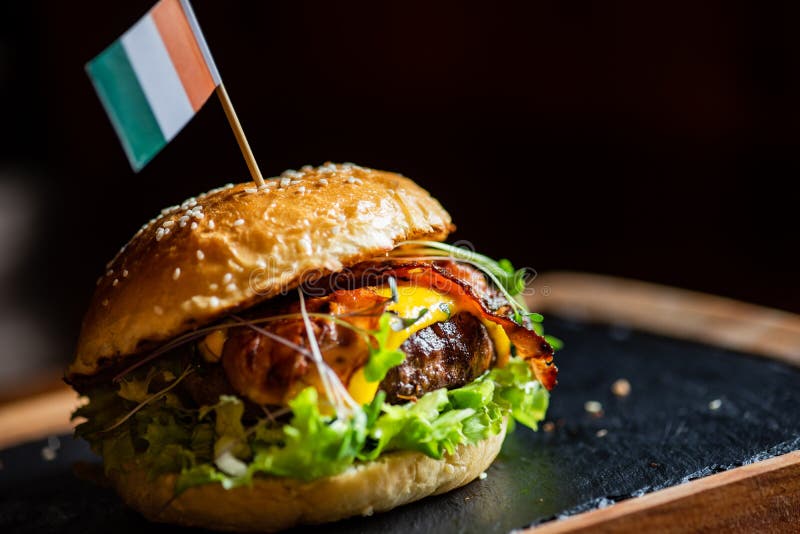 Irish hamburger with bacon stock image. Image of homemade - 146002259