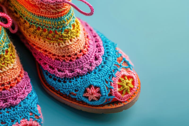 Irish Lace Bright Crocheted Shoes Stock Image - Image of small, closeup ...