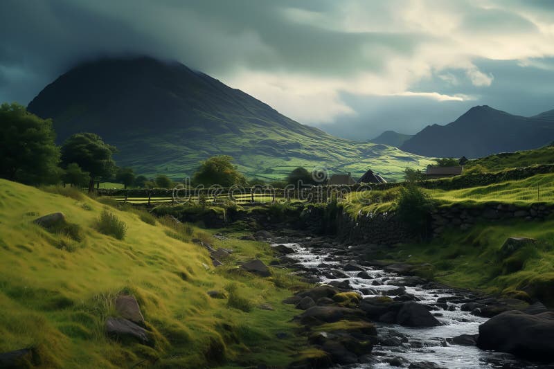 Irish Landscape Background Digital Paper Stock Illustration ...