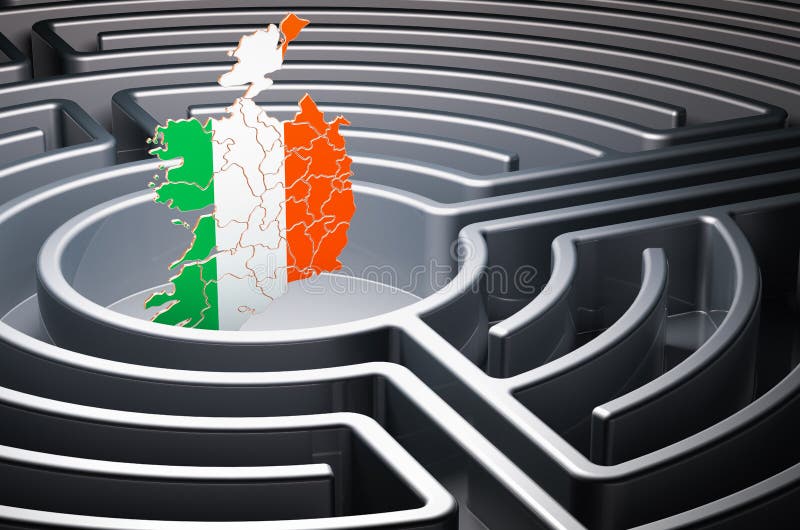 Irish Map Inside Labyrinth, 3D Rendering Stock Illustration ...