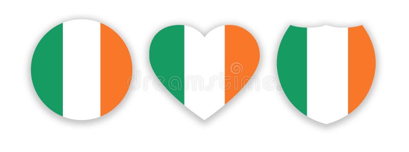 Irish National Flag in a Shape of Circle, Heart and Shield Isolated ...