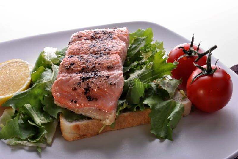 Irish Salmon Fillet on Toast with Tomato Stock Image - Image of fish ...