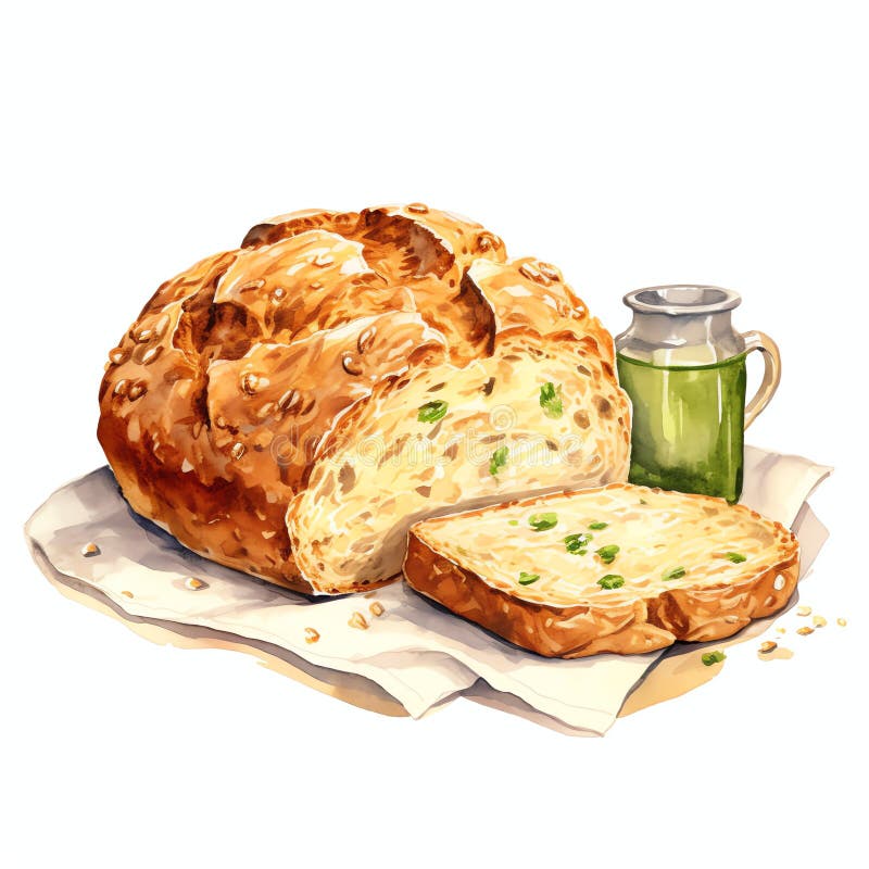 Irish Soda Bread Watercolor Stock Illustration - Illustration of irish ...