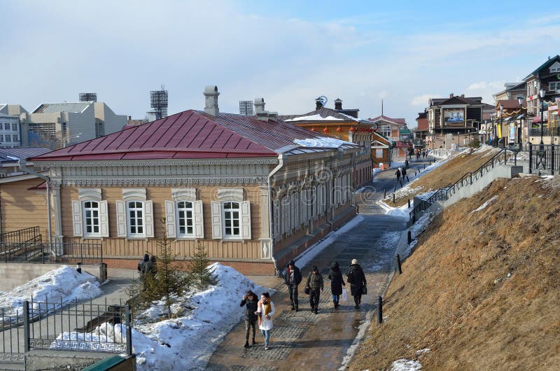 Irkutsk, Russia, March, 17, 2017. People Walking in Old Styled 130-th ...